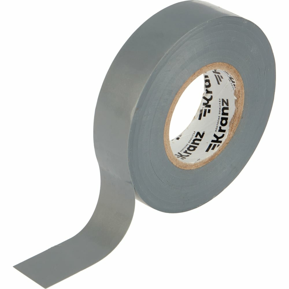 Профессиональная изолента ПВХ KRANZ 0,18х19 мм, 20 м, серая KR-09-2808