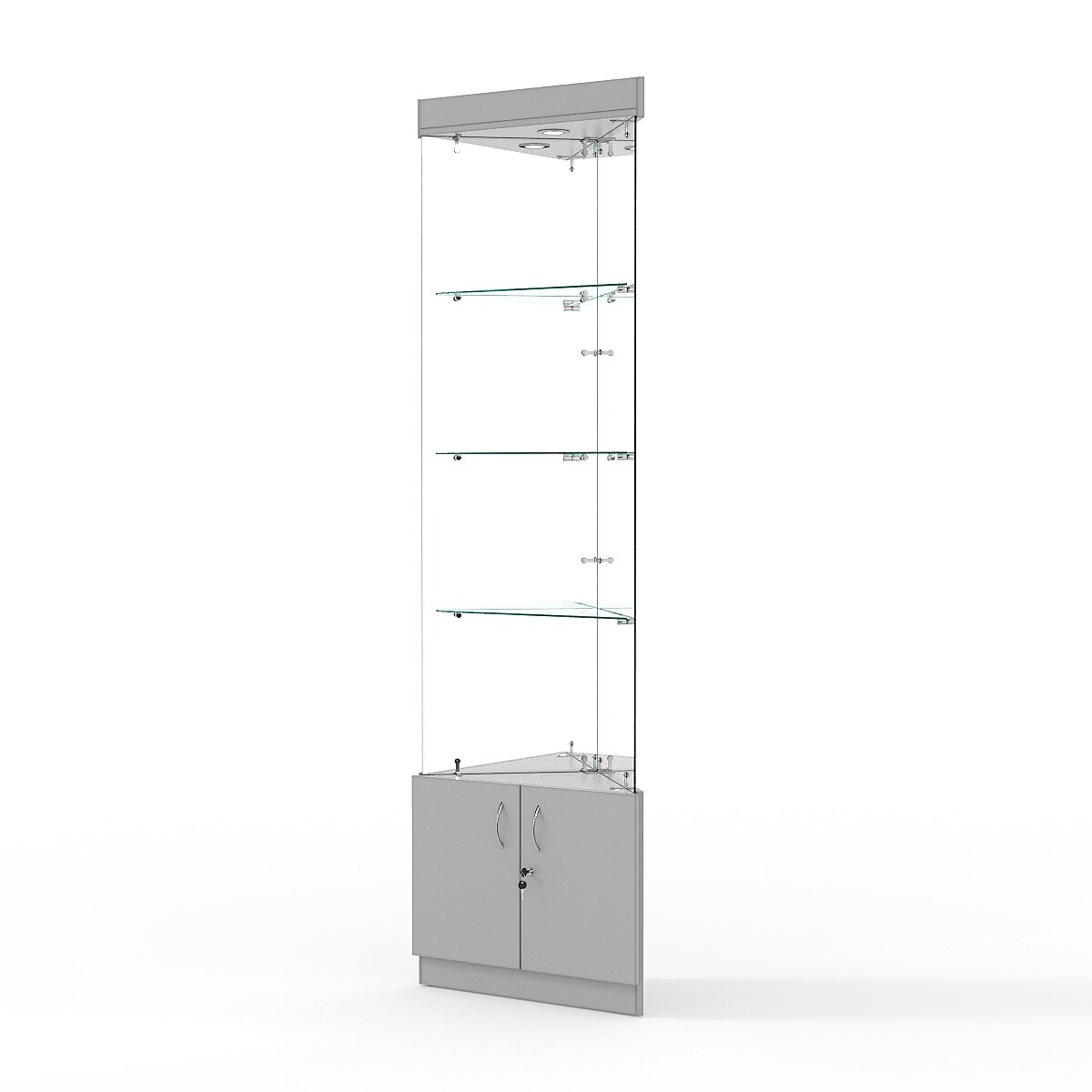 Витрина стеклянная "истра" угловая №103-У трехгранная (без дверок, бока - зеркало), Серый