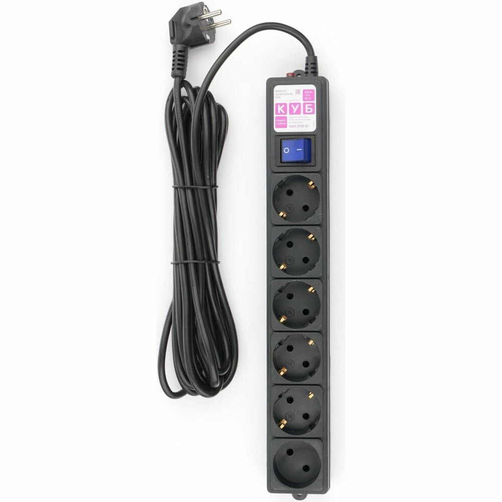 Фильтр-удлинитель Power Cube куб 5,0 м, 6 розеток, черный, 16а/3,5квт, SPG6-B5M, 50г, пластиковая