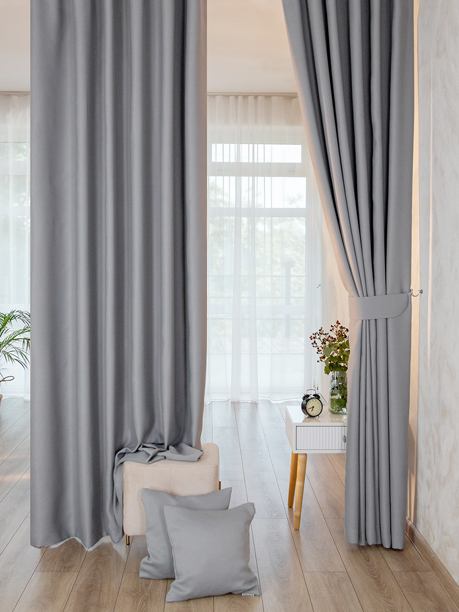 Шторы блэкаут серый 400х260 см, 2 полотна, (каждое 200х260 см), шторная лента 6 см Erika Home (Evrika Home)