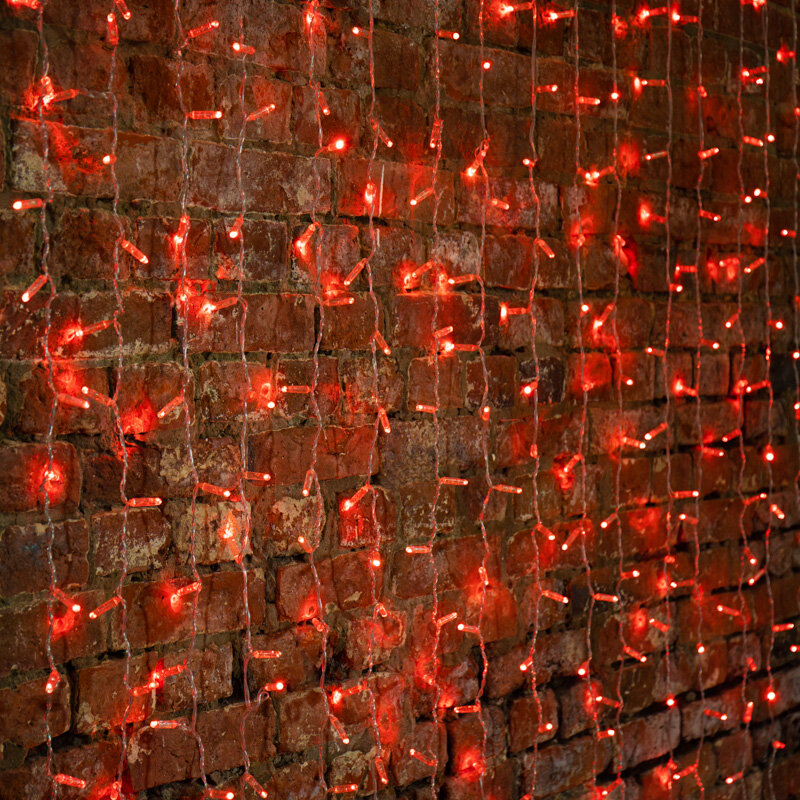 Лампы светодиодные Neon-Night Гирлянда светодиодная Занавес 2х1,5м 192 LED красный прозрачный ПВХ IP65 постоянное свечение 230В блок в комплекте NEON-NIGHT