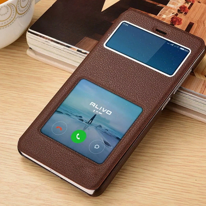 Чехол-книжка Чехол. ру для Xiaomi Mi Max 2 коричневый с окошком для входящих вызовов и свайпом водоотталкивающий