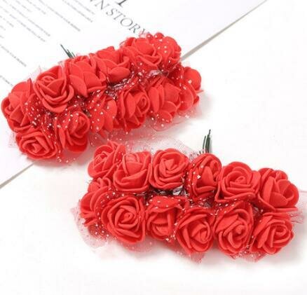 Букет розочек из фоамирана 12 шт, цвет красный, диаметр 2 см