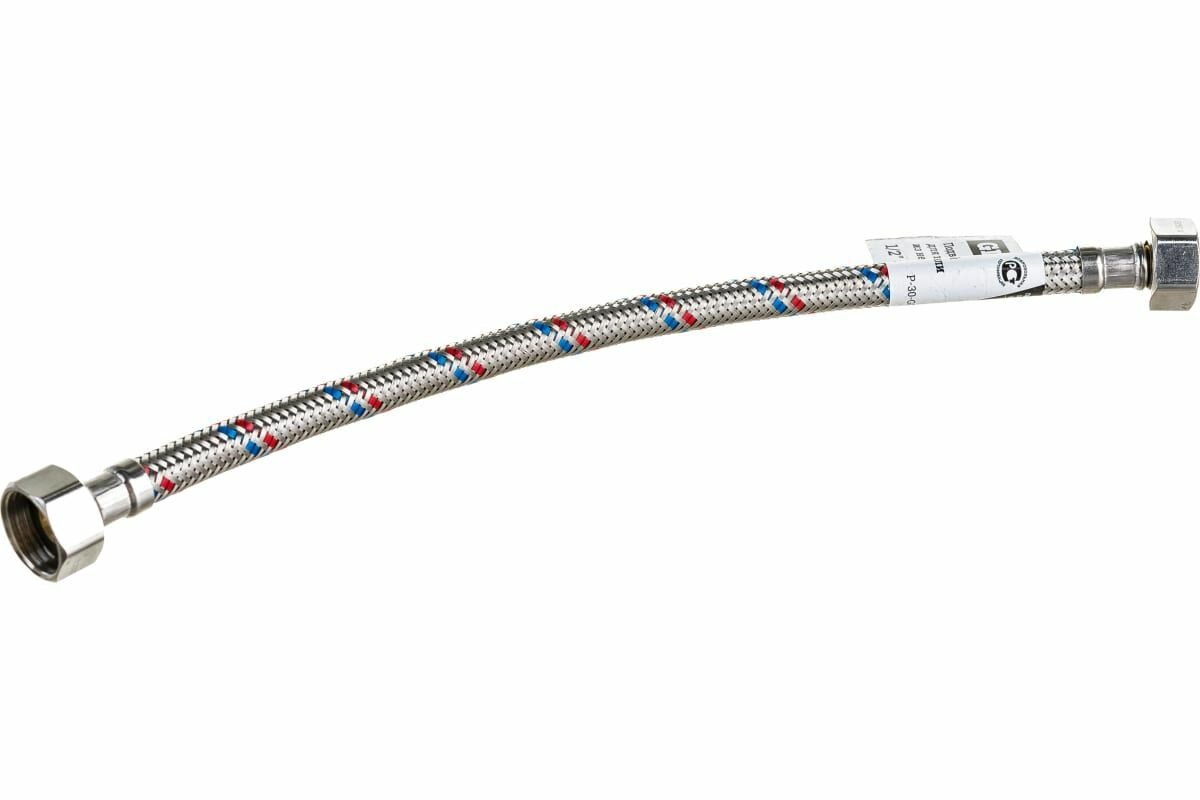 Гибкая подводка для воды Gigant с оплеткой из нержавеющей стали, 1/2"х30 см гайка-гайка - 2 шт.