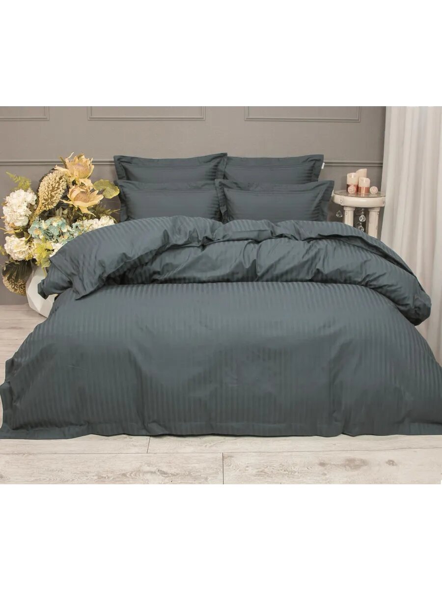 Постельное белье Евро с пододеяльником Страйп-Сатин Казанова, как в отеле