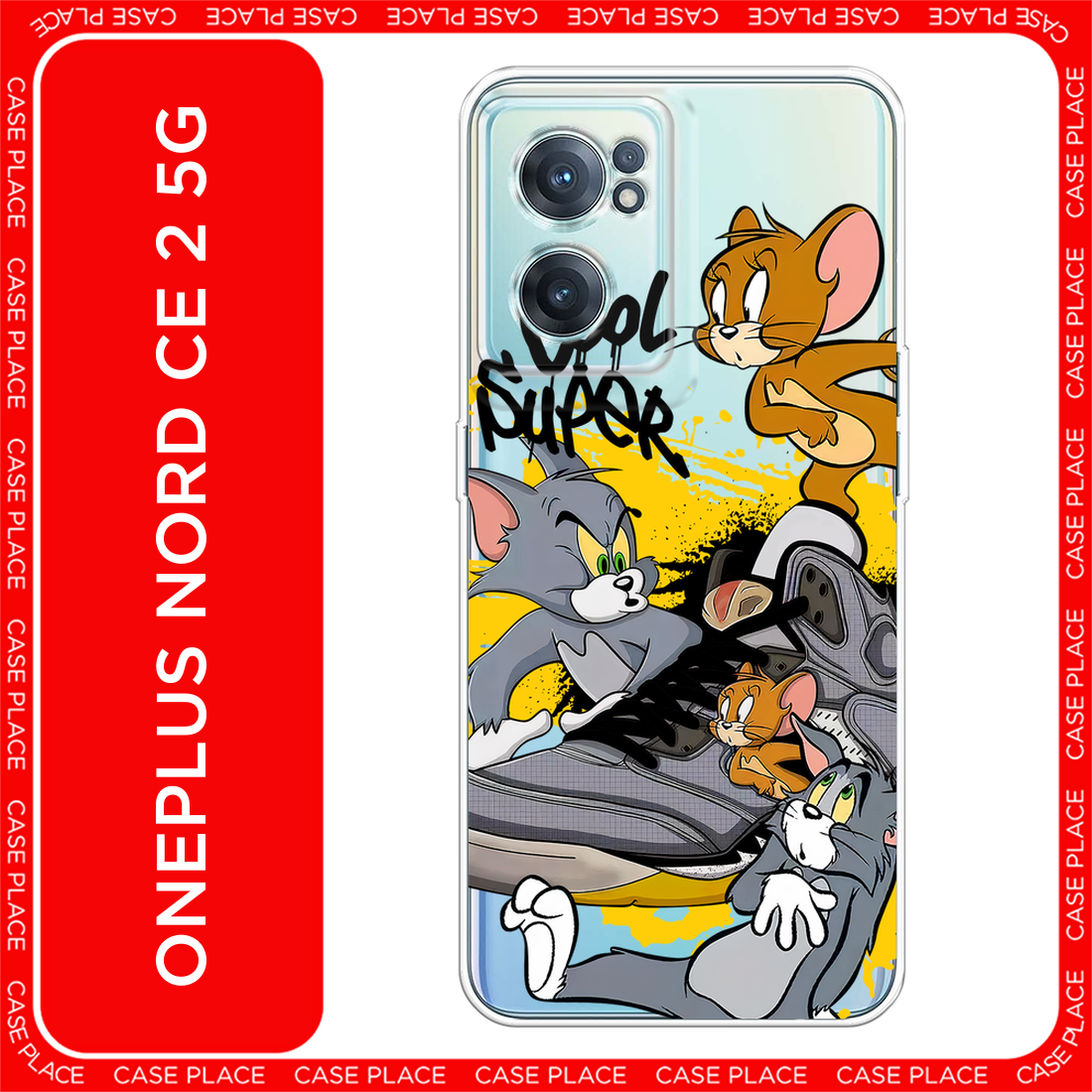 Чехол на OnePlus Nord CE 2 5G / ВанПлас Норд CE 2 5G с принтом Том, Джерри и кроссовок, прозрачный