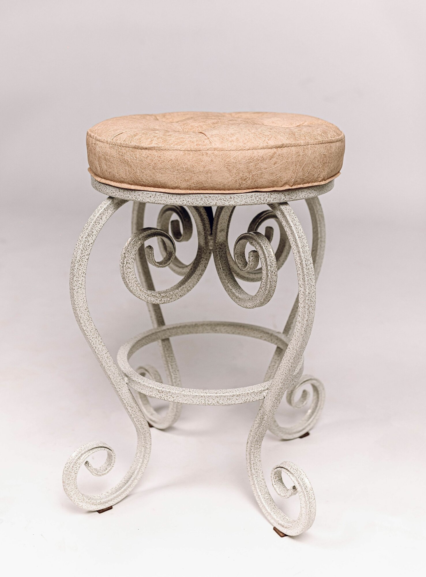 Пуф табурет для кухни гостиной прихожей с мягким сиденьем железный каркас витой, ширина 33 см х высота 49 см, Белое золото , 1 шт