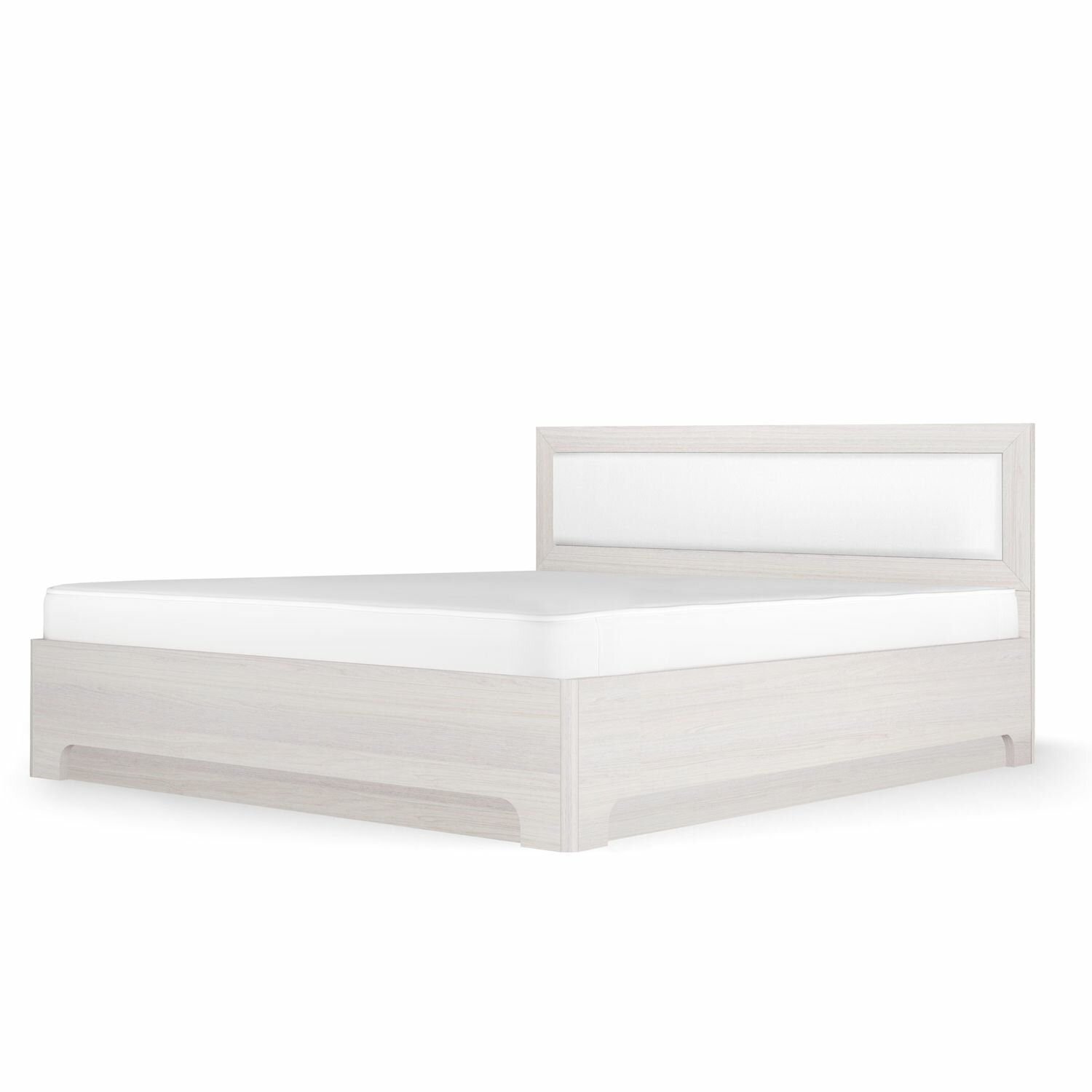 Парма НЕО спальня кровать-1 с под. орт. основанием 1600 Ясень анкор светлый, экокожа polo белая (Кураж)