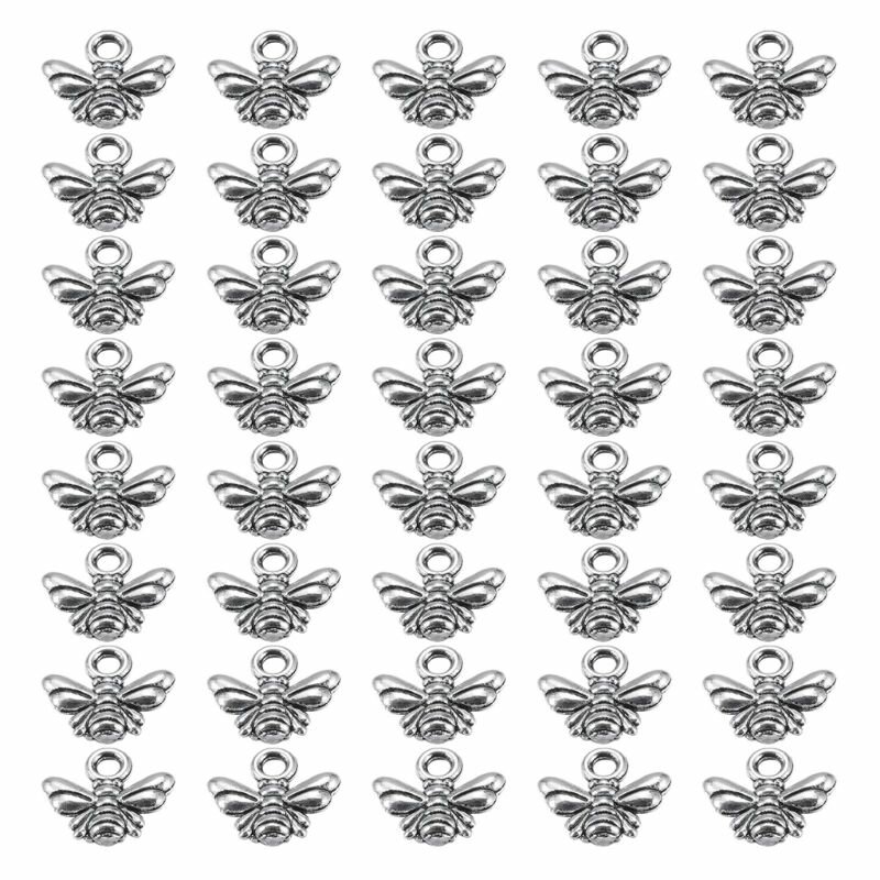 Упаковка из 40 подвесков ручной работы пчел -ювелирных украшений, Silver