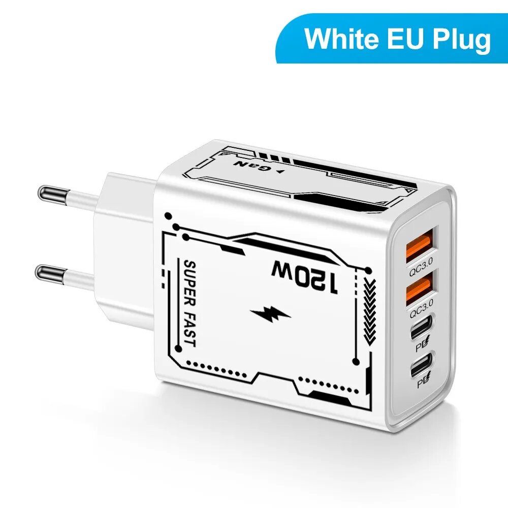 120W USB-C зарядное устройство с EU вилкой, 4 порта PD