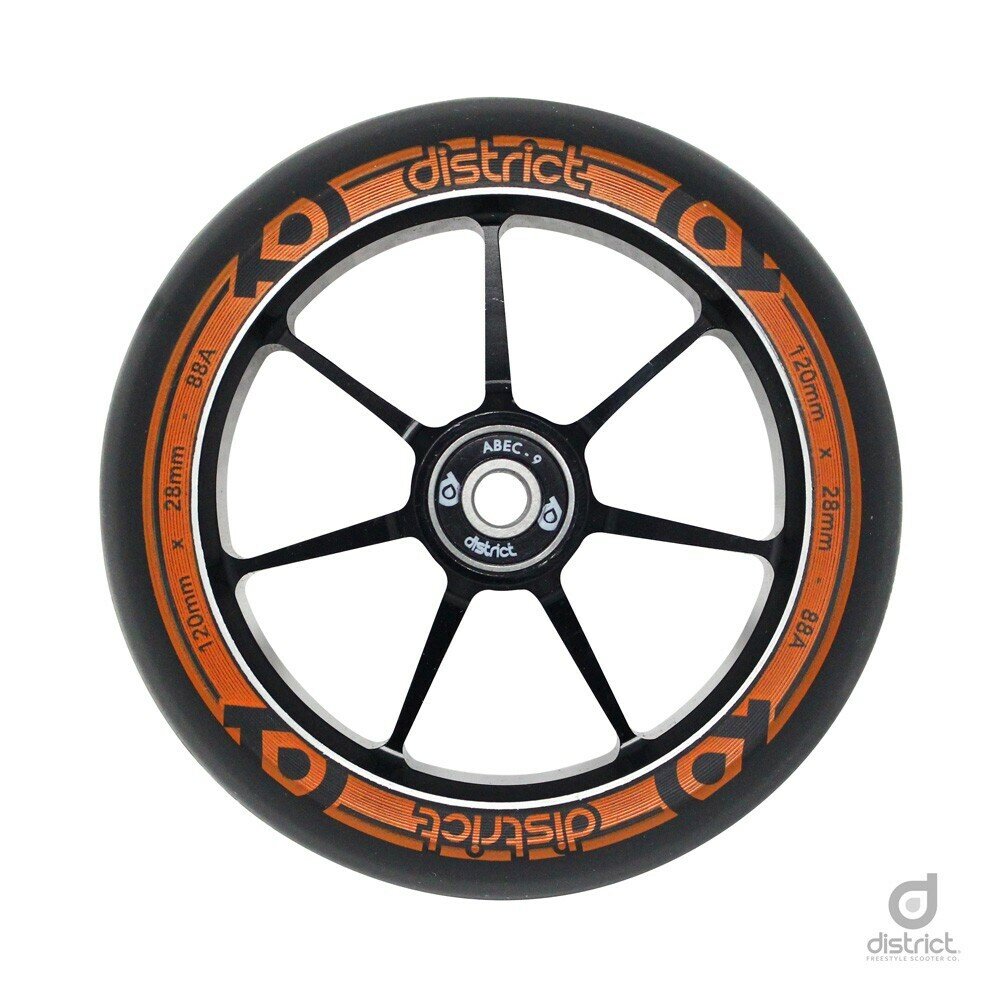 Колесо для трюкового самоката (1 штука) District 120x28mm Dual Width Core - Black/Orange