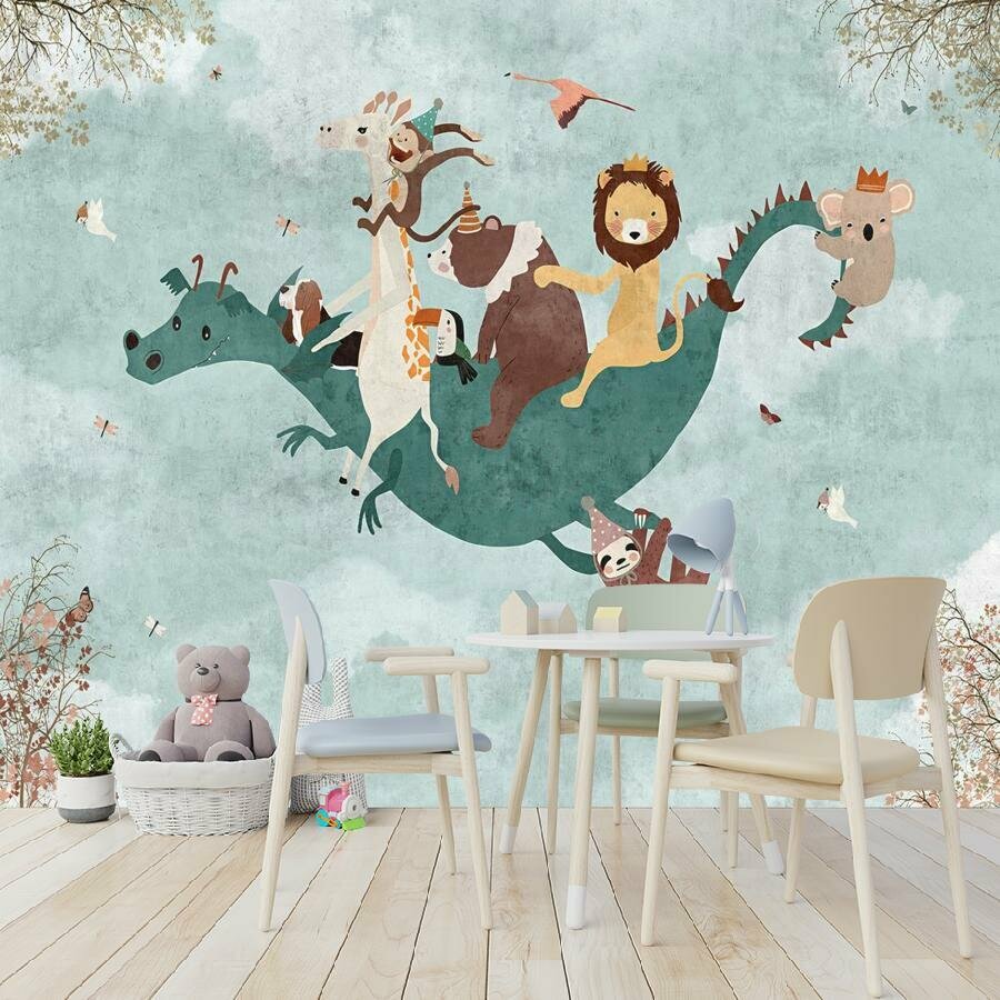 Фотообои Веселый дракон 12-1916-S-Холст 270 x 200 см (ВхШ) Бесшовные, флизелиновые, влагостойкие обои