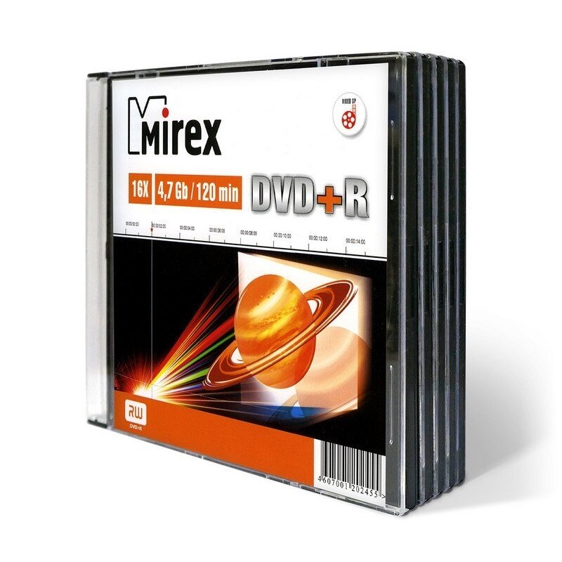 Компакт-диск Mirex DVD-R, 4,7 гб, 16x, Slim box, 5 шт (UL130013A1F)