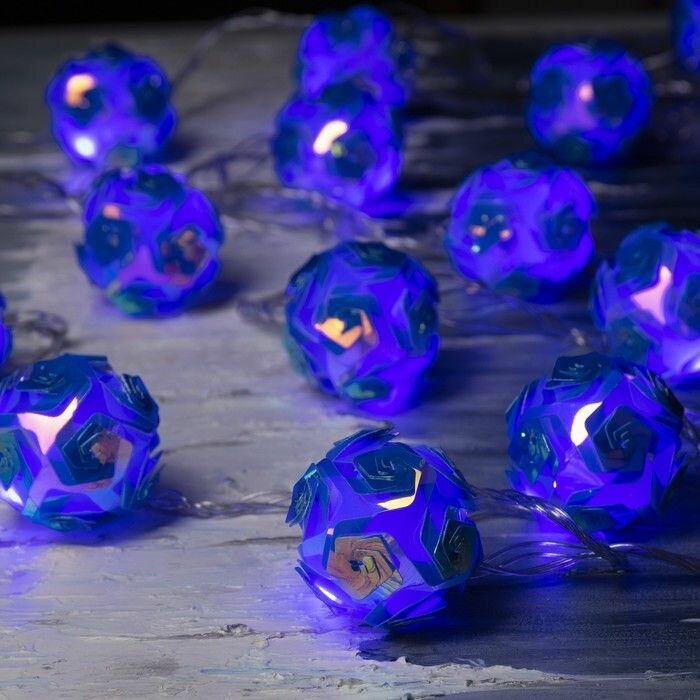 Гирлянда новогодняя Luazon Lighting "Нить", Цветочные шары, 4,5 м, IP20, прозрачная, 15 LED, свечение фиолетовое, 220 В