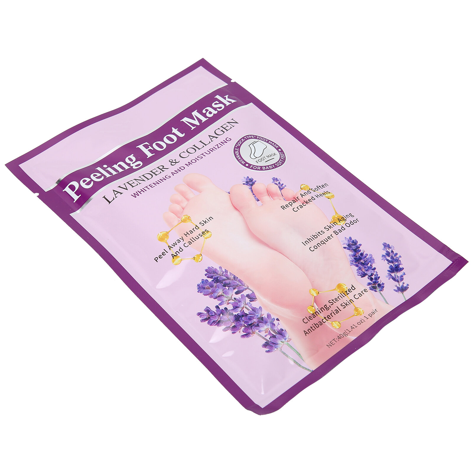 Маска для ног Lavender Collagen Foot Peel Mask для удаления ороговевшей кожи, уход за ногами, 40 г/пара