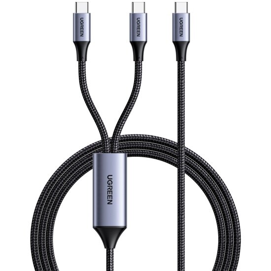Кабель Ugreen US561, USB-C 2.0 (m) - USB-C 2.0 (m), 2 в 1, 1,5м, черный (35087)
