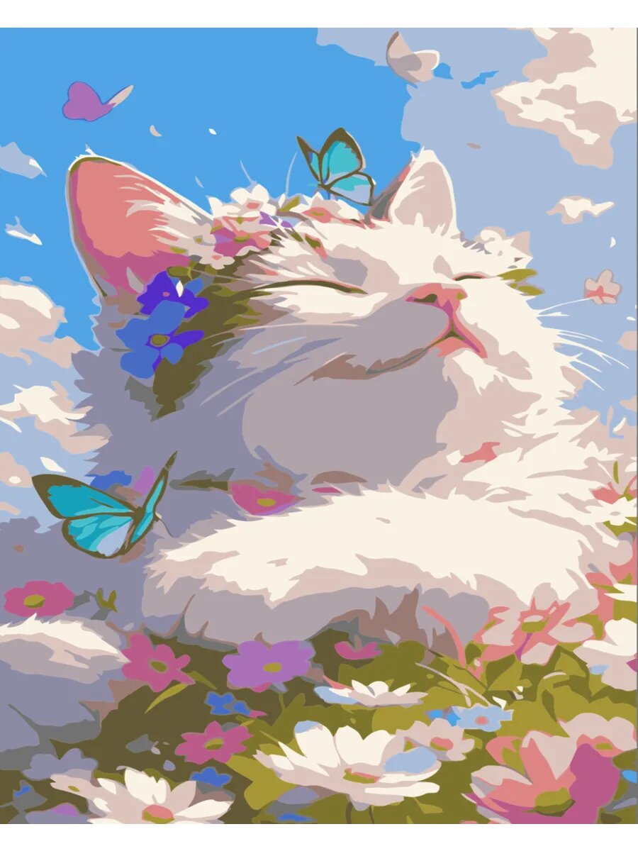 Картина по номерам белый котик