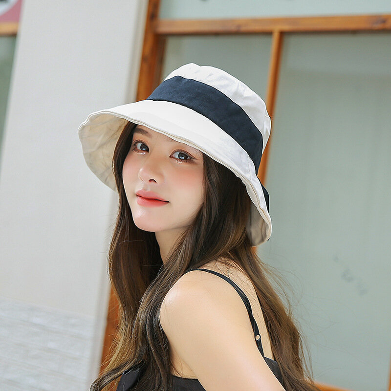 Весенне-осенняя новая хлопково-льняная рыбацкая шляпа с бантом, женская солнцезащитная козырек, корейская версия, универсальная дорожная шляпа на открытом воздухе