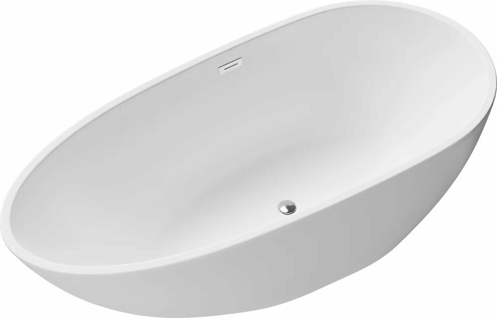 Акриловая ванна Grossman Fly GR-1103M 160x80 см, отдельностоящая, белая матовая, овальная, с каркасом, со сливом-переливом