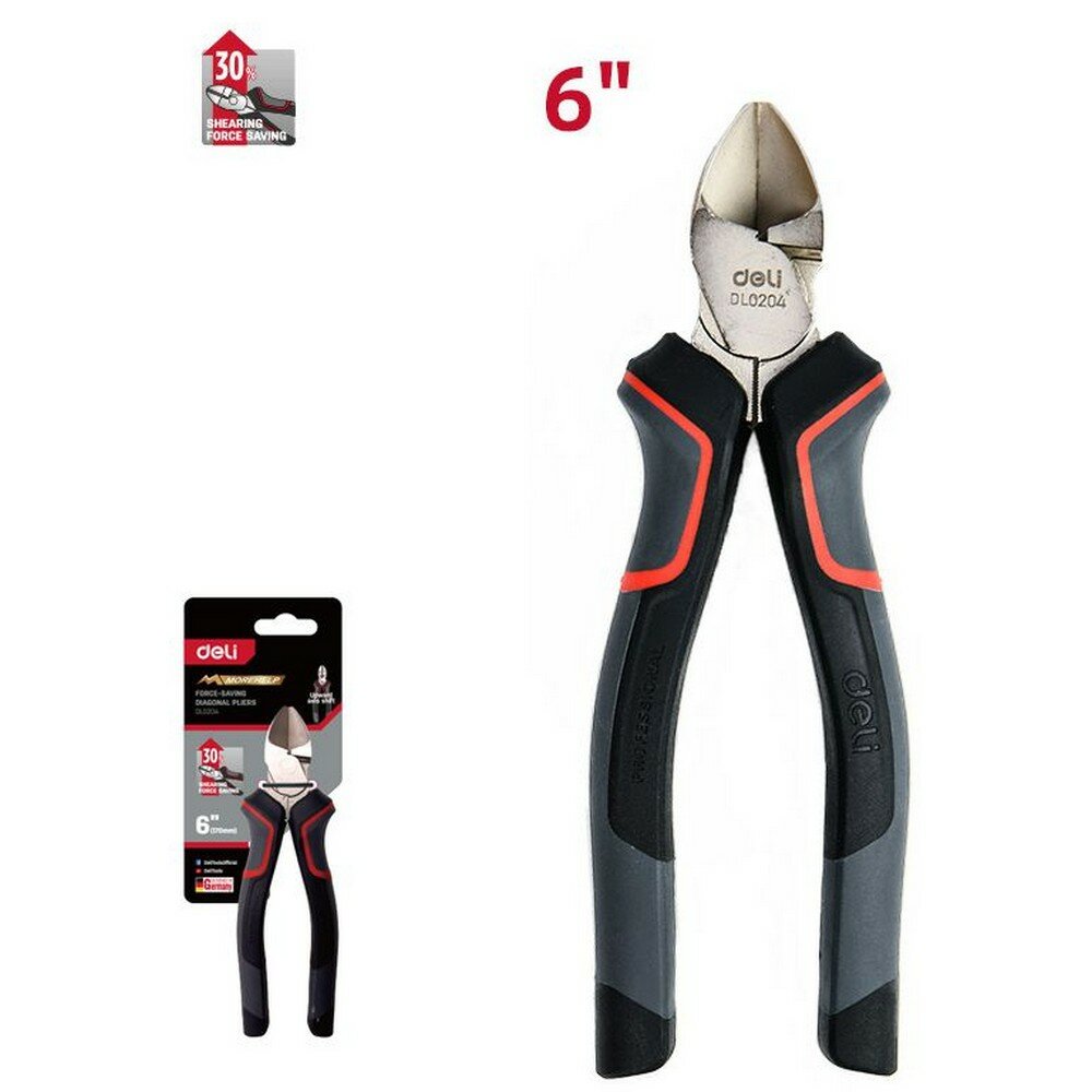 Шарнирно-губцевый инструмент Deli Диагональные бокорезы Deli DL0204 160мм, Cr-V, эксцентриковый шарнир, антикоррозийное покрытие, трехкомпонентная прорезиненная рукоять уц-4-1