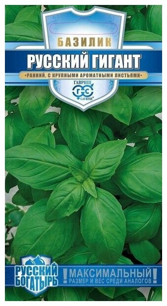 Базилик Русский гигант Зеленый 0,3гр. Русский богатырь (Гавриш)