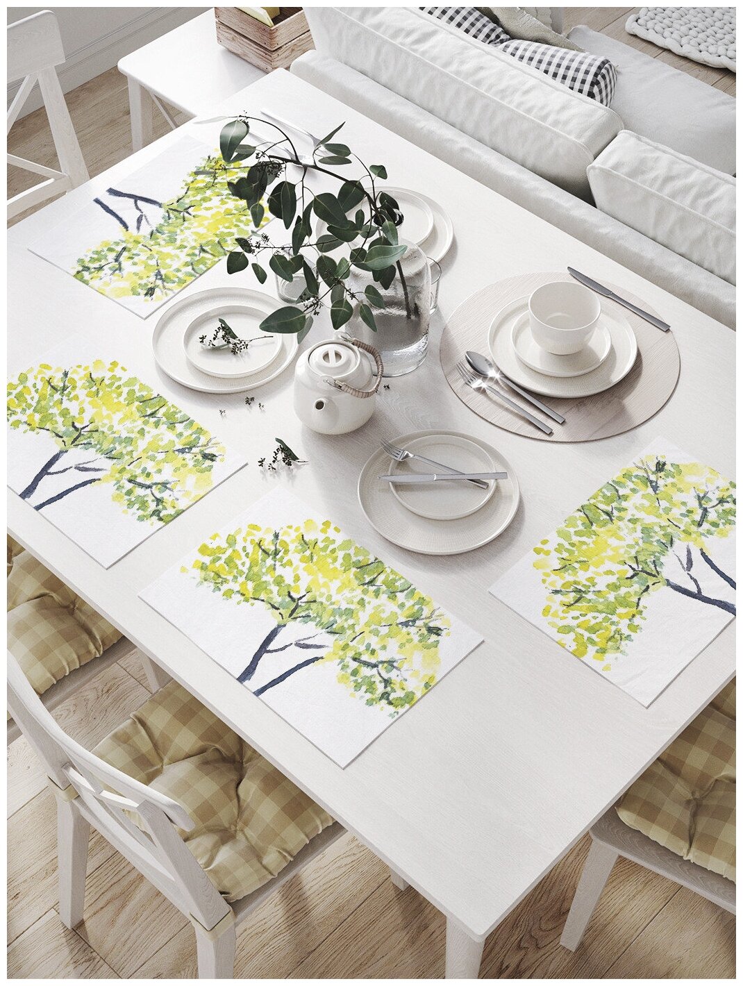 Сервировочные салфетки на стол / прямоугольные / тканевые 32x46 "Весеннее дерево" , JoyArty