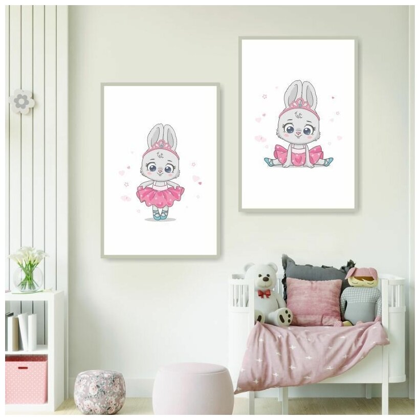 Набор постеров для интерьера Танцующие Зайки в детскую Вертикальный 50х70 см в тубусе ПолиЦентр, 2 шт