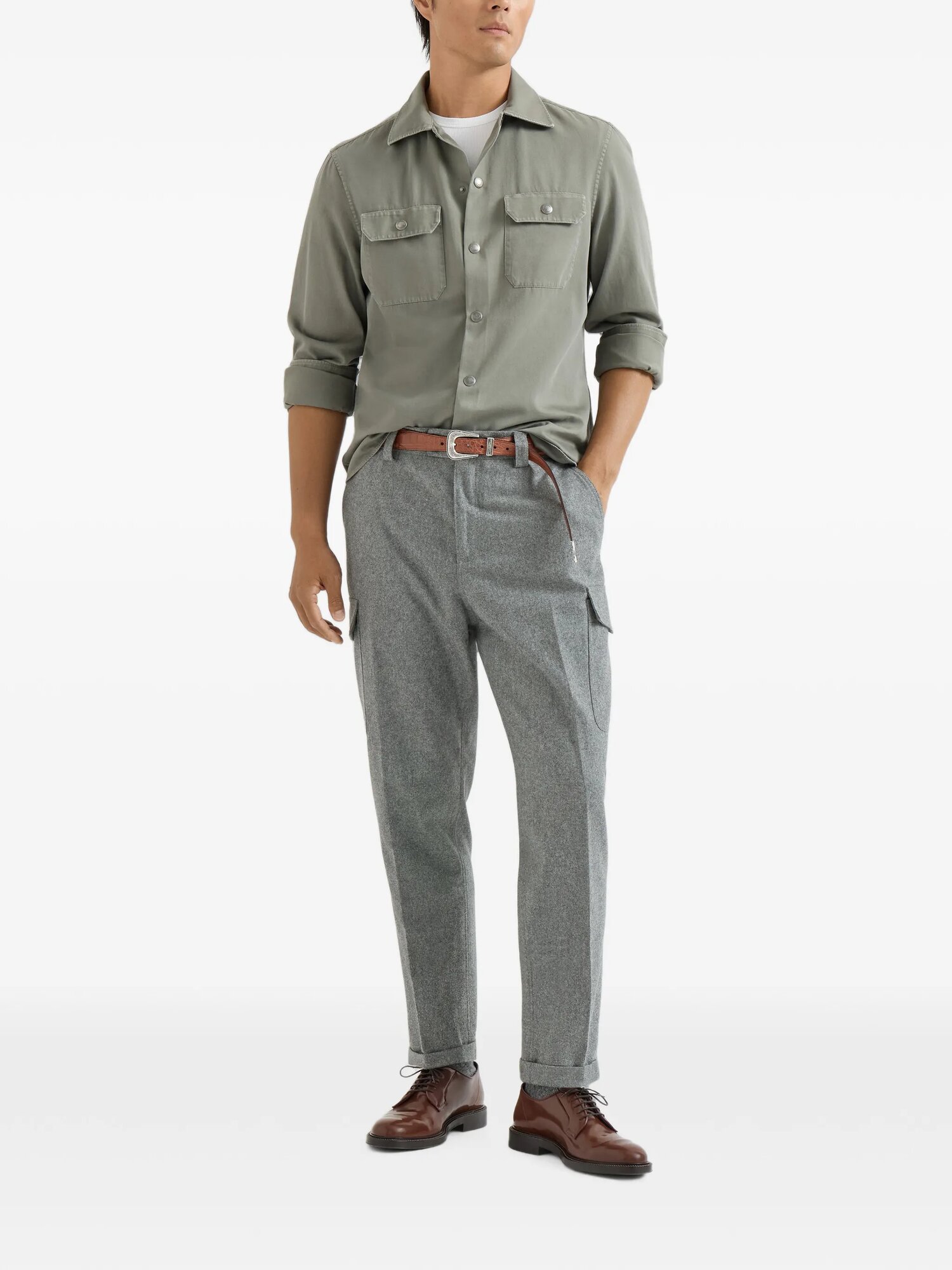 Брюки BRUNELLO CUCINELLI Flannel cargo pants, размер 60, серый — фото 1