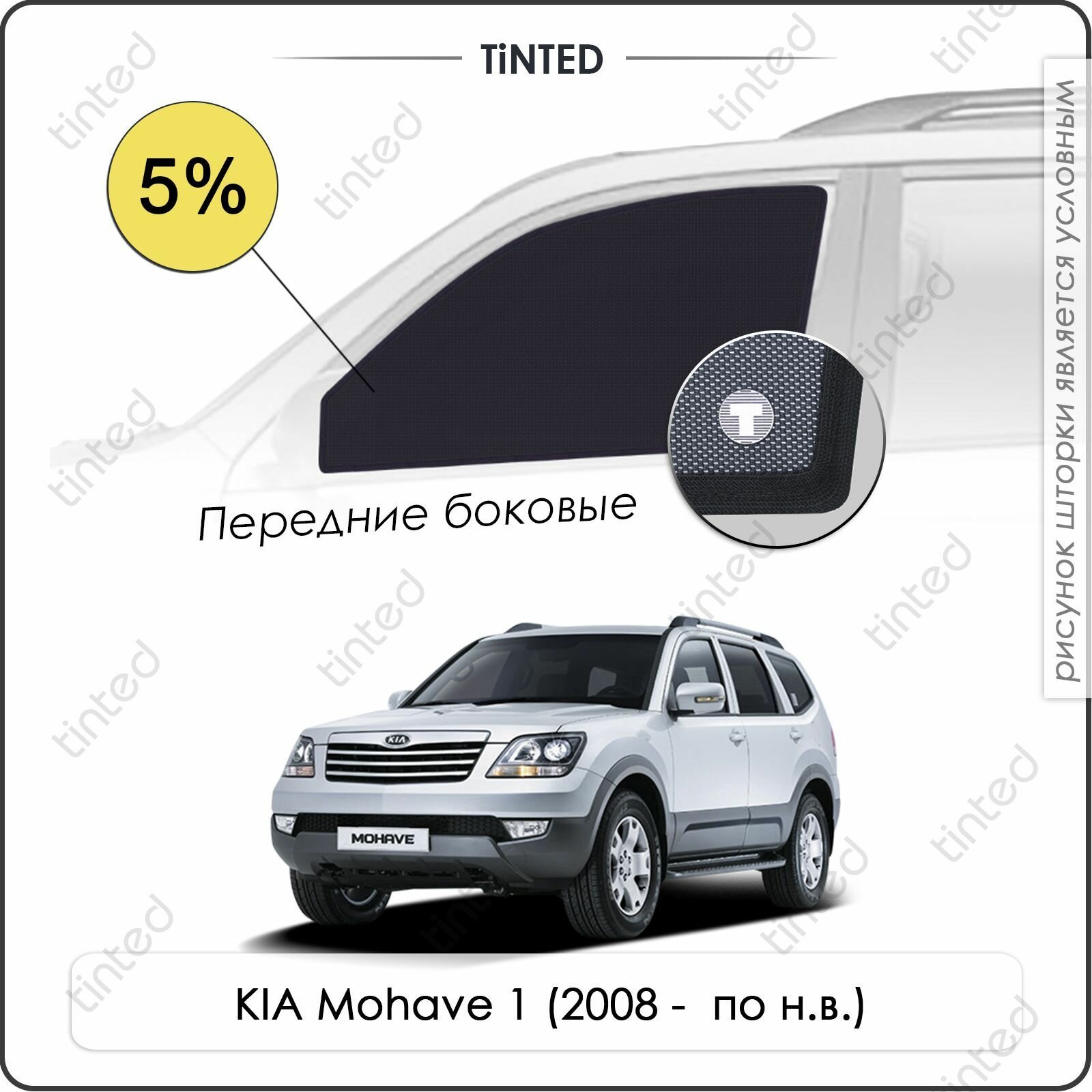 Шторки на автомобиль солнцезащитные KIA Mohave 1 Внедорожник 5дв. (2008 - по н. в.) на передние двери 5%, сетки от солнца в машину КИА мохав, Каркасные автошторки Premium