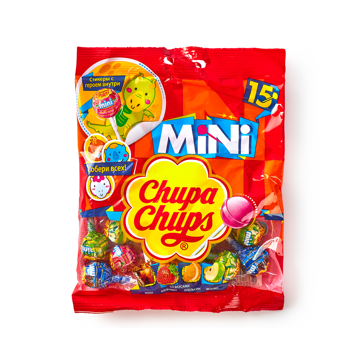Леденцы на палочке Chupa Chups Mini ассорти вкусов, флоу-пак, 90 г