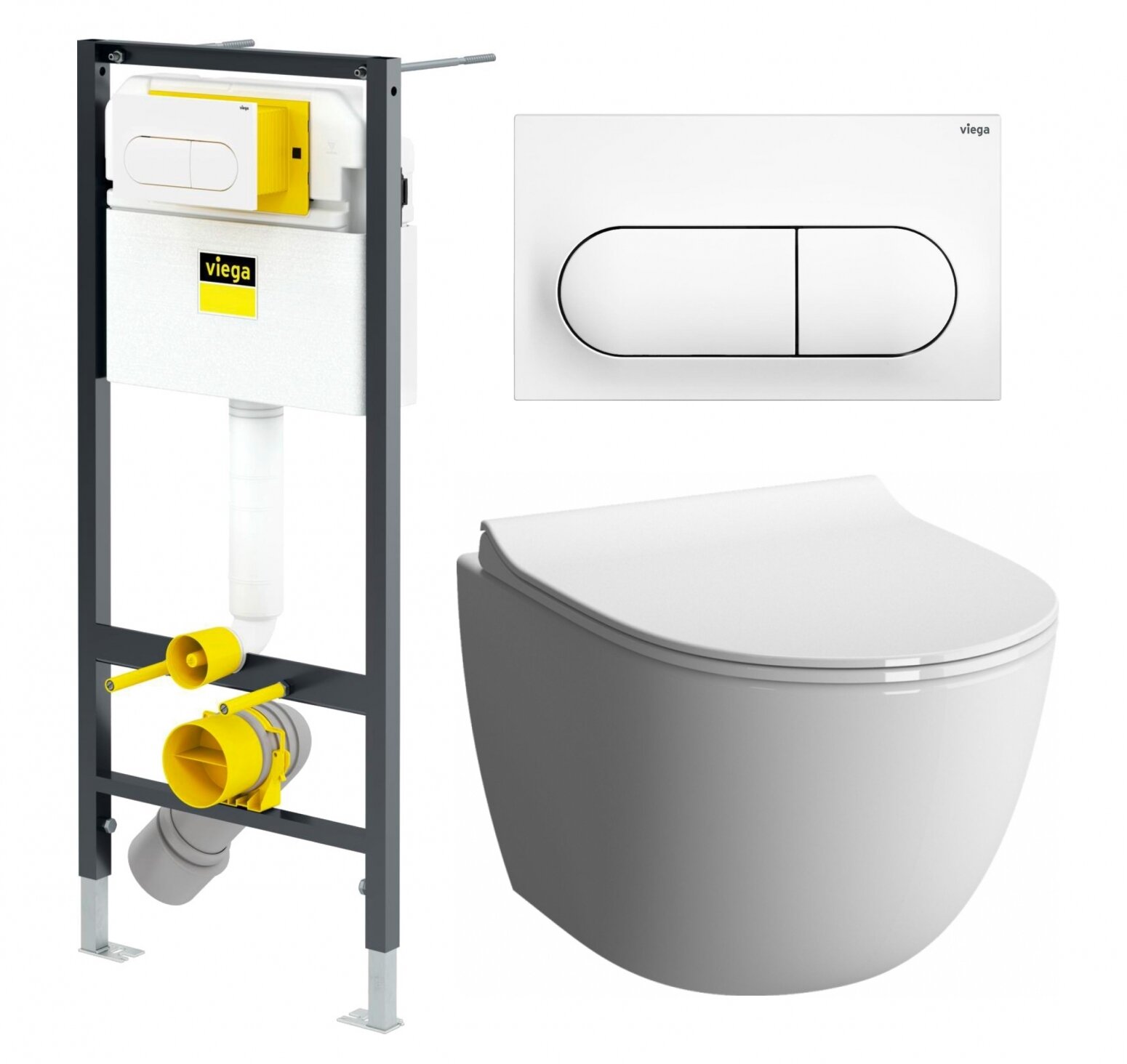 Комплект 3 в 1 инсталляция Viega Prevista 8524.11 + Унитаз подвесной VitrA Sento 7748В003-0075 + кнопка белая