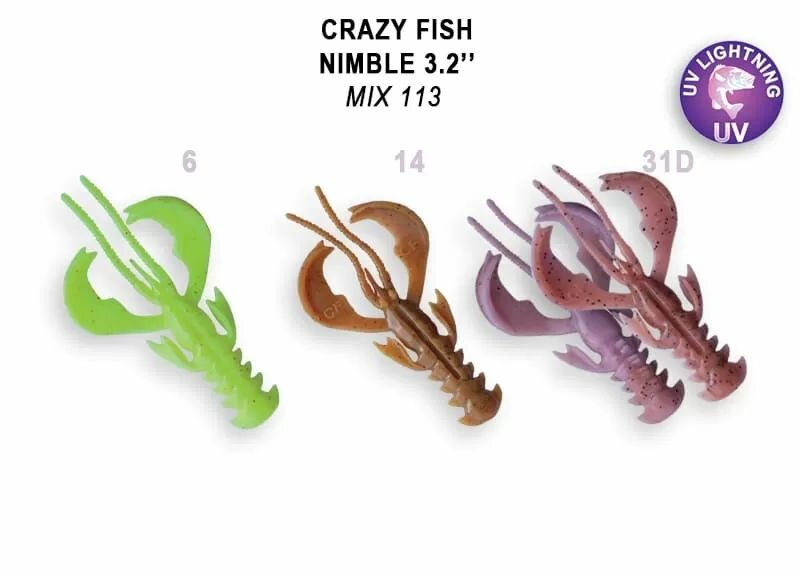 Силиконовые приманки Crazy Fish Nimble 3.2" 72-80-M113-6-F кальмар, плавающие