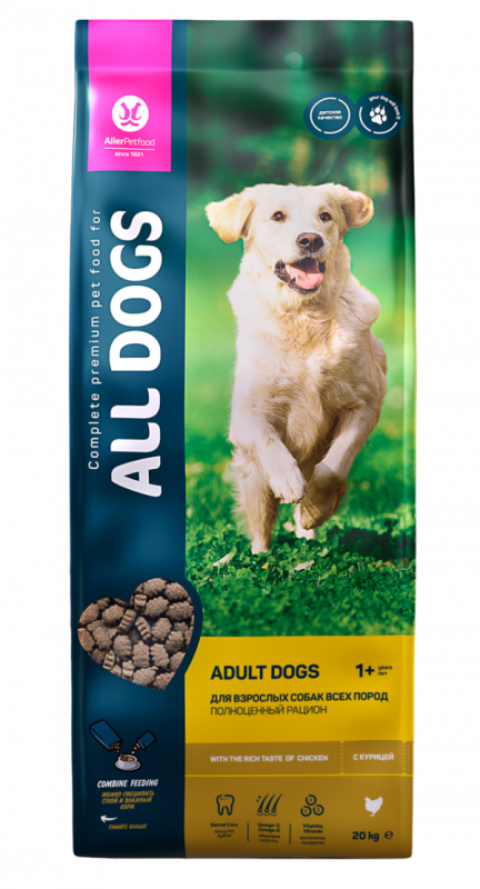 Сухой корм All Dog`s для взрослых собак всех пород с курицей, 20 кг