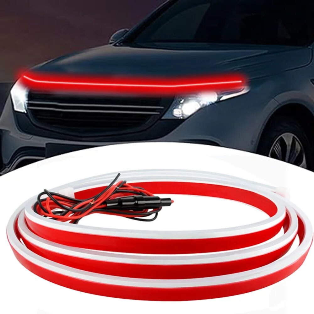 Динамическая световая полоса на капоте автомобиля, внешние гибкие дневные ходовые огни, Red, 1.8M