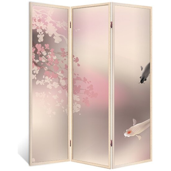 Ширма перегородка Декор Депо для комнаты деревянная "Японский закат" двухсторонняя с картинкой (абстр) 3 створки кремовый дуб 176х140 см 11 кг