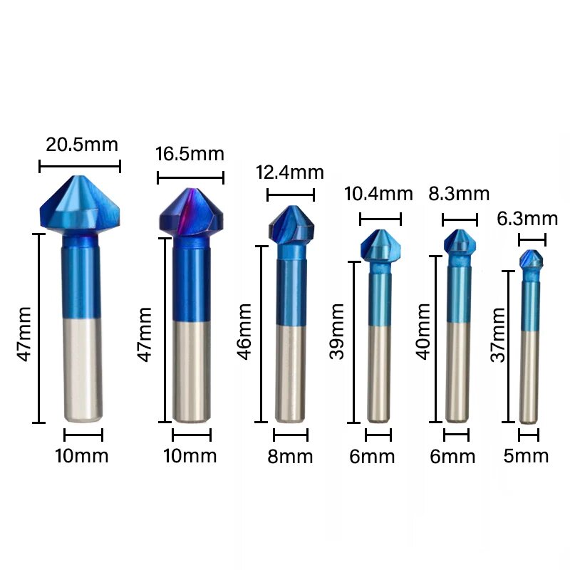 Набор сверл с зенковкой из быстрорежущей стали, 6 шт, 3 канавки, по металлу, фрезы с зенковкой под углом 90 градусов, сверла для снятия фаски по дереву