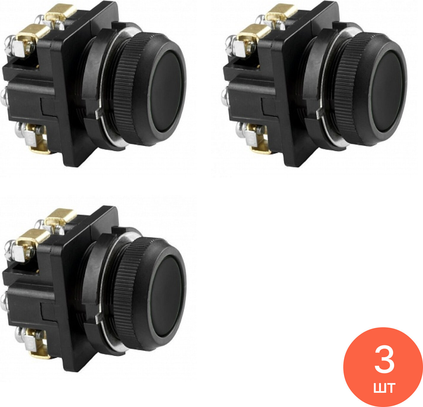 Кнопка управления Техэнерго КЕ 011/2/3, 1з+1р, черная, IP40, под отверстие диаметром 30мм, te00375741 / кнопочный пост (комплект из 3 шт)