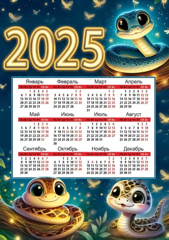 Календарь листовой 2025 год новейший новогодний формат А4 плотная бумага год 2шт.