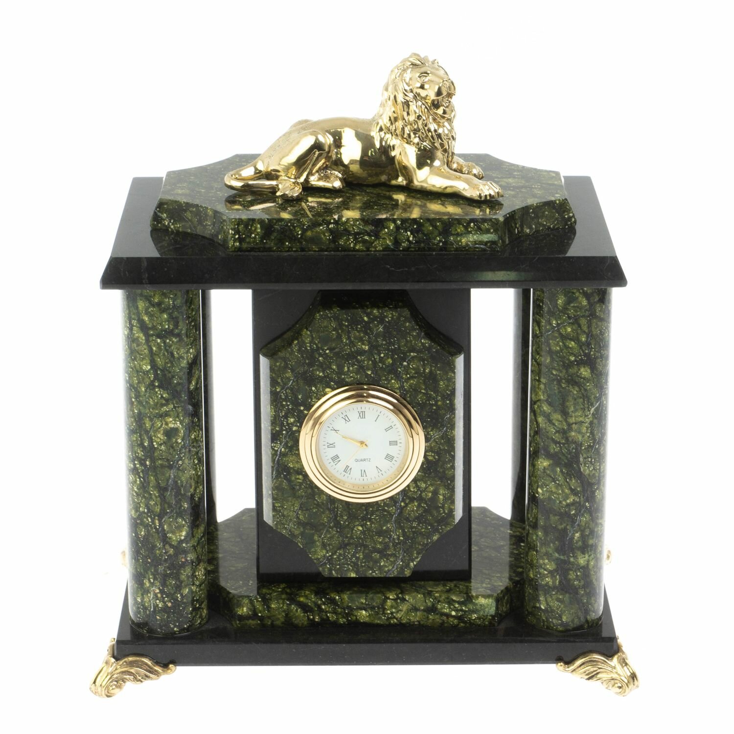 Часы "Лев" из змеевика и бронзы