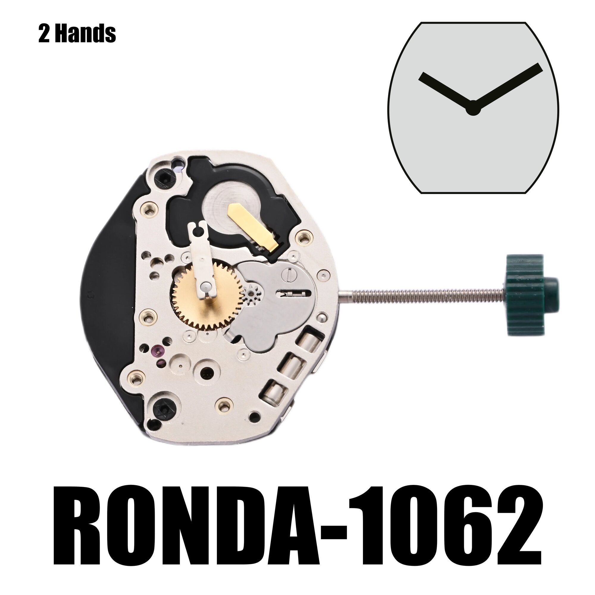 Механизм 1062 Ronda 1062, оригинальный механизм, 2Hands, размер 6 3/4x8 дюймов (15,30 мм x 17,80 мм). Высота 1,90 мм. Аккумулятор 321. 1 украшение.
