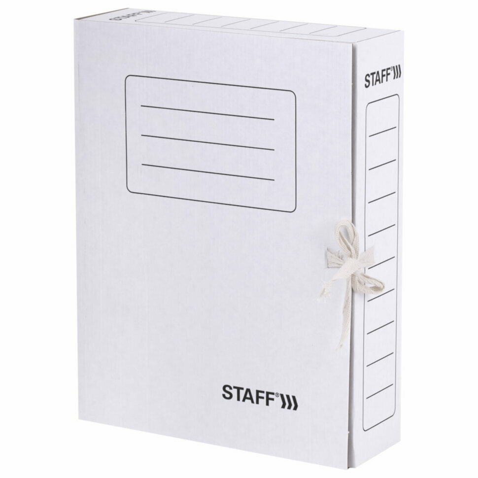 Папка архивная с завязками А4 (325х250 мм), 75 мм, до 700 листов, микрогофрокартон, БЕЛАЯ, STAFF, 128869, 128869