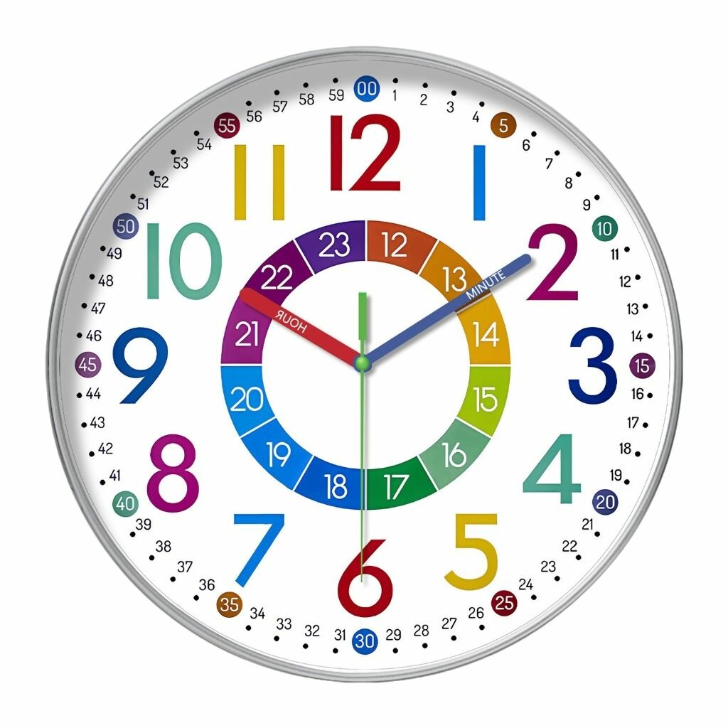 Детские настенные часы тихие непрерывные 11,81 дюймовые время обучения декоративное обучение для детей в классе школа
