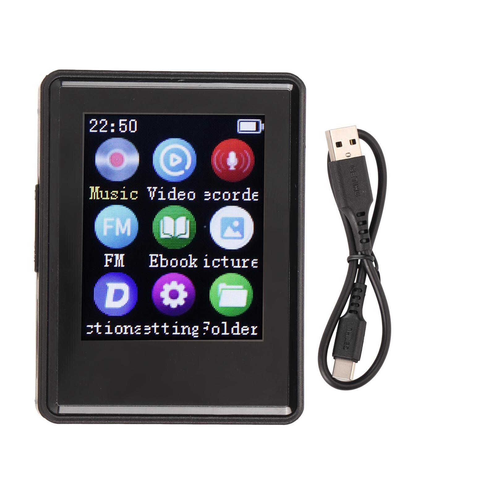 MP3-плеер с Bluetooth 5.0, 1,77-дюймовым экраном, HiFi-записью, электронным воспроизведением книг и фотографий, портативный MP4-плеер с картой памяти 8 ГБ.