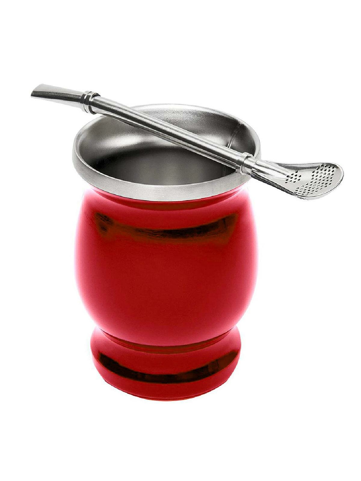 Набор из термостаканчика для чая мате из нержавеющей стали объемом 8 унций и ложки-трубочки бомбилья