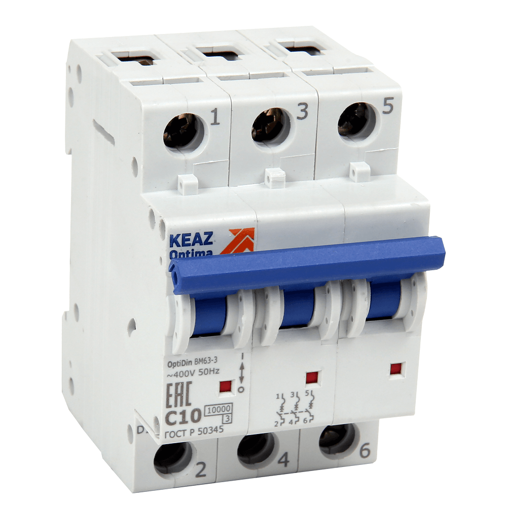 КЭАЗ Выключатель автоматический трехполюсный 6А C 10кА AC OptiDin BM63-3C6-10-УХЛ3 / КЭАЗ 4600572399111