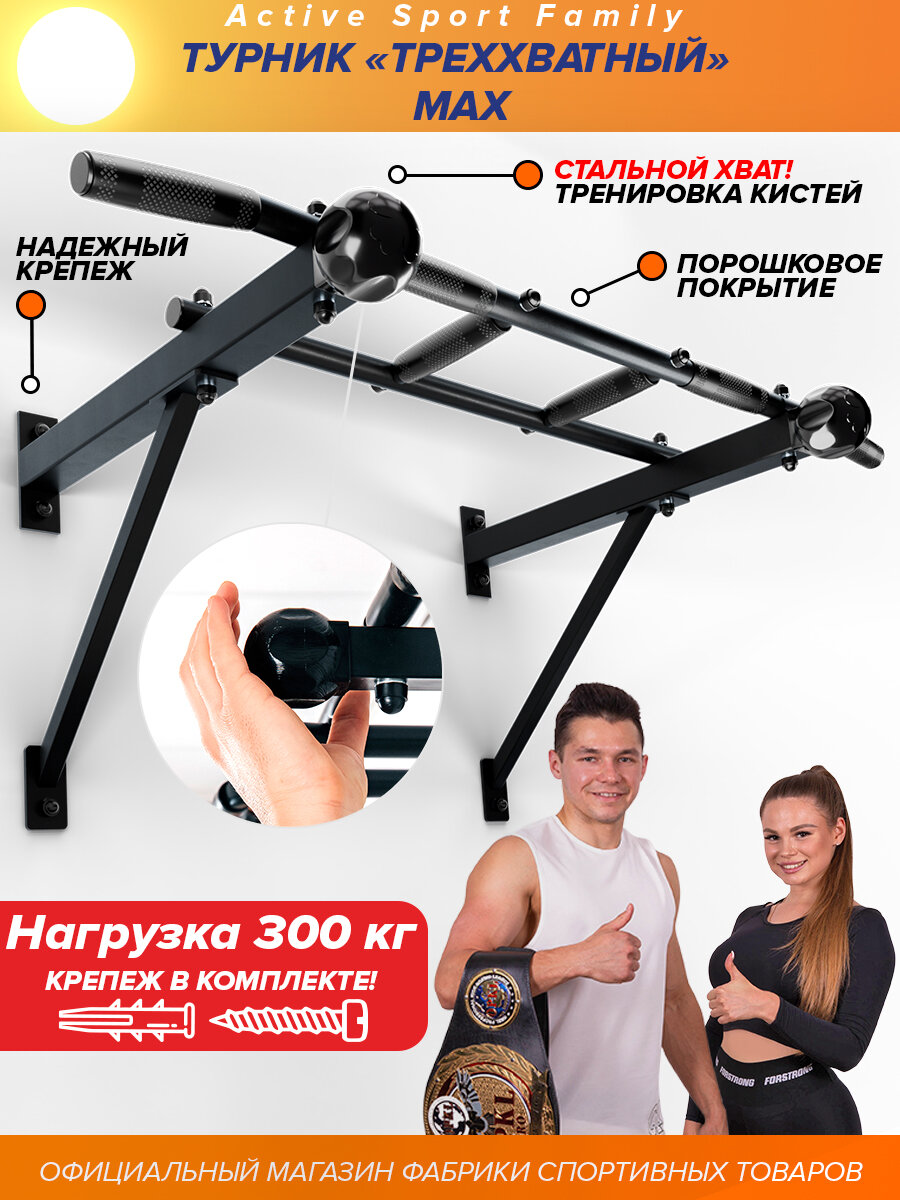 Турник настенный Треххватный Maх черный разборный/Absolute Champion