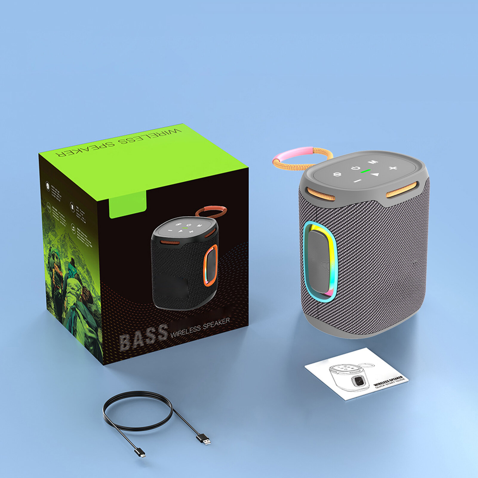 Портативный динамик BT с 25 Вт с огнями RGB, наружной водонепроницаемой звуковой коробкой, 76 -миллиметровым басом, Aux/U Disk/TF Music Playback, 6000 мАч, батарея, долгое время для открытого, путешествия, вечеринка, домашняя серая