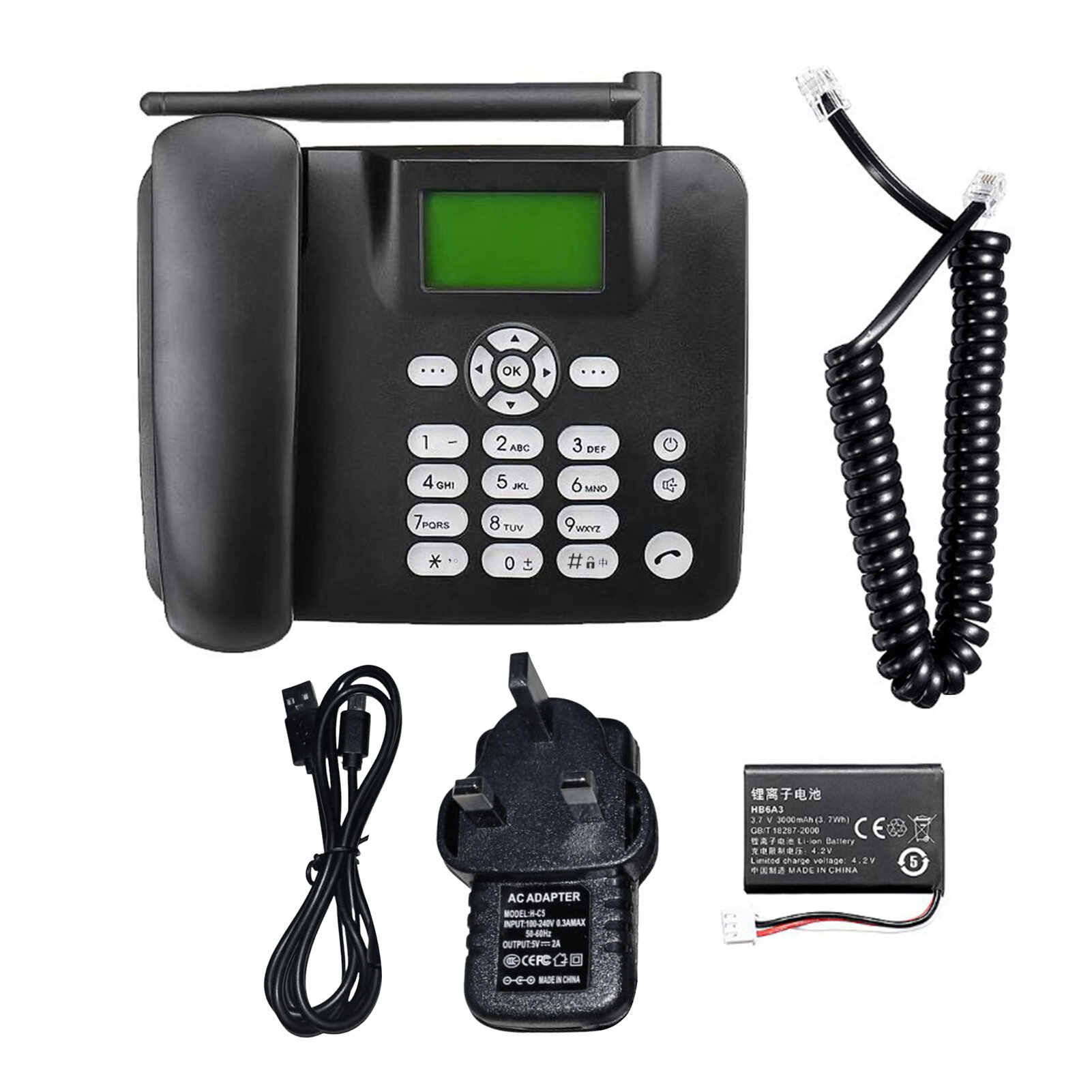 Стационарный беспроводной телефон 2G, GSM, поддержка SIM, с радио, часами, UK