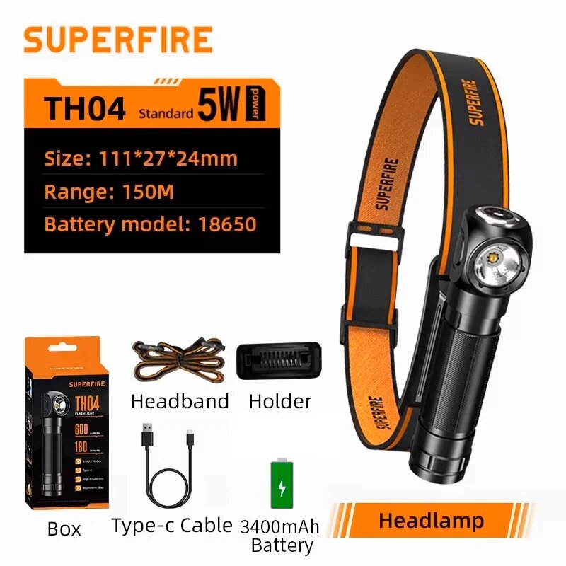 SUPERFIRE TH04-S налобный фонарь 1200 лм 5W Set 3400 mAh
