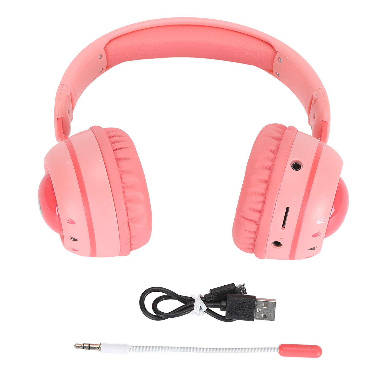 Детские Bluetooth-наушники с RGB-подсветкой, 15 часов воспроизведения, Hi-Fi стерео, беспроводные и проводные, детская гарнитура со съемным микрофоном, розовые